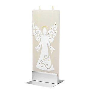 Flatyz White Angel Candle - Flat, Decorative Candles - Hand Painted Christmas Candle Gifts for Women or Men - 6 inches