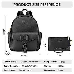 Kattee Mini Backpack for Women, Genuine Leather Purse for Girls, Cute Small Bookbag, Black
