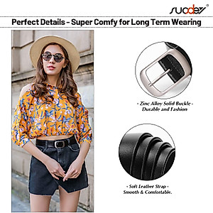 SUOSDEY Fashion Womens Soft Leather Belt, Waist Belt with Pin Buckle for Jeans Pants, black belt,width 1.3"