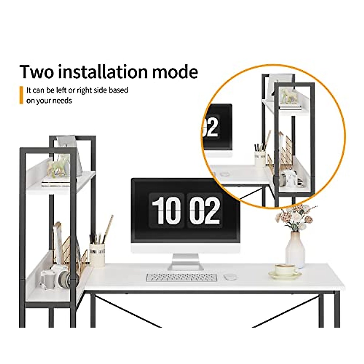 CubiCubi Computer Corner Desk with Storage Shelves, 47 Inch Small L Shaped Computer Desk, Home Office Writing Desk with 2 Hooks, White