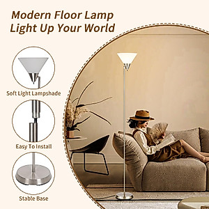 HonoDing Floor Lamp Standing Lamp Adjustable Head Arcylic Shade Floor Lamps for Living Room/Office/Bedroom (Satin Nickel)
