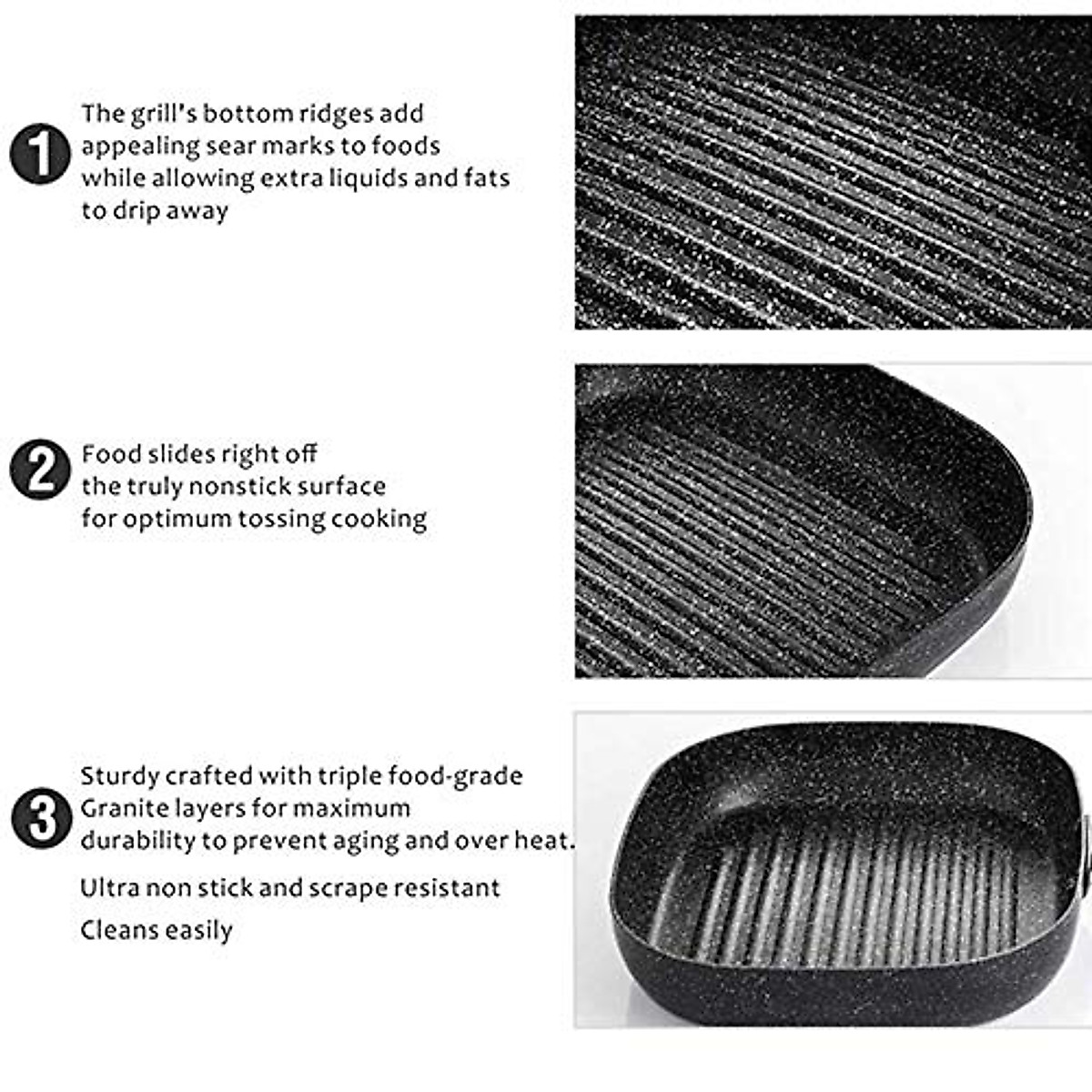 9in Aluminum Non-Stick Square Grill Pan Steak Fry Pans Multi-Function Snowflake Striped Frying Pan