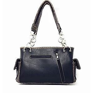 Texas West Women's Embroidered Metal Skull Purse Handbag and Wallet set in 7 colors (Black Set)