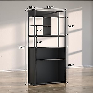 armocity Black Industrial Bookshelf, 6 Tier Tall Bookshelves Wood Metal Frame Standing Bookcase, Display Book Shelf with Adjustable Storage Shelves for Home Office, Living Room, Bed Room, Black