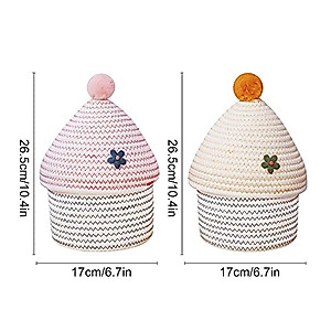 RNCOZE Small House Shaped Storage Basket, Handmade Cotton Rope Organizer Basket with Lid, Creative Snack Container Decorative Storage Bin for Living Room Bedroom Home Storage(Yellow)