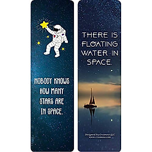 Creanoso Space Fun Facts Bookmarks (30-Pack) – Bookmarker Cards Bulk Set – Premium Gift for Men & Women, Adults, School Children– Giveaway Tokens Gift Ideas – Science Rewards Incentives Book Clippers