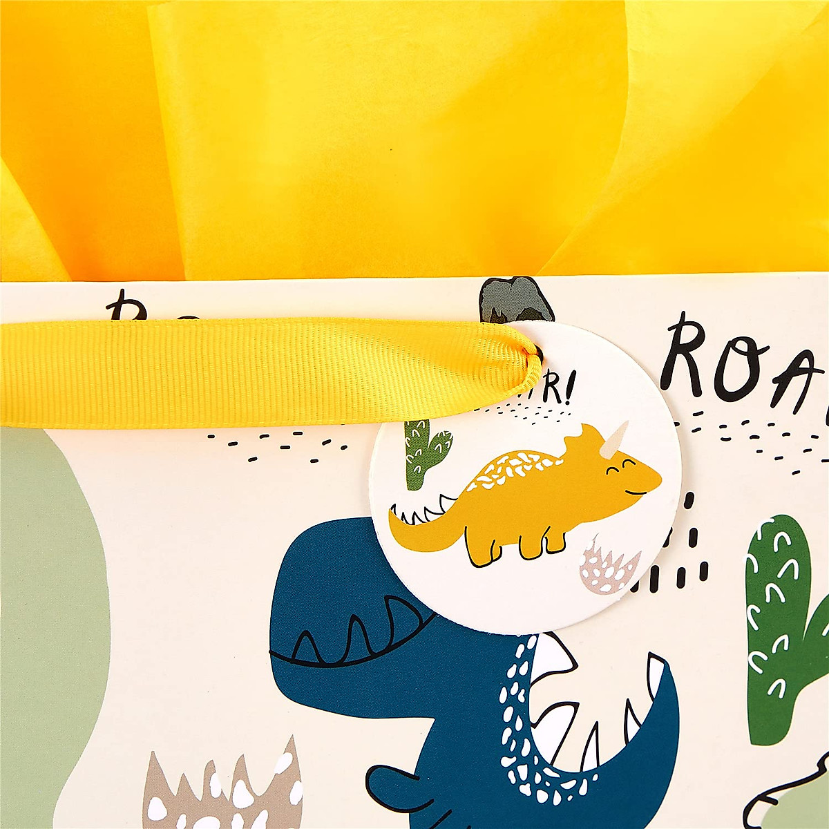 SUNCOLOR 13" Large Gift Bag with Tissue Paper for Kids (Dinosaurs)