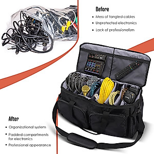 Houseables DJ Cable Bag, Gig Case, Electronics & Microphone Organizer, 23.6"×11.8"×10.5", Black, Nylon, Cables and Cord Storage, Cable Bags for Musicians Accessories, Wire Cases, Equipment Gigbag