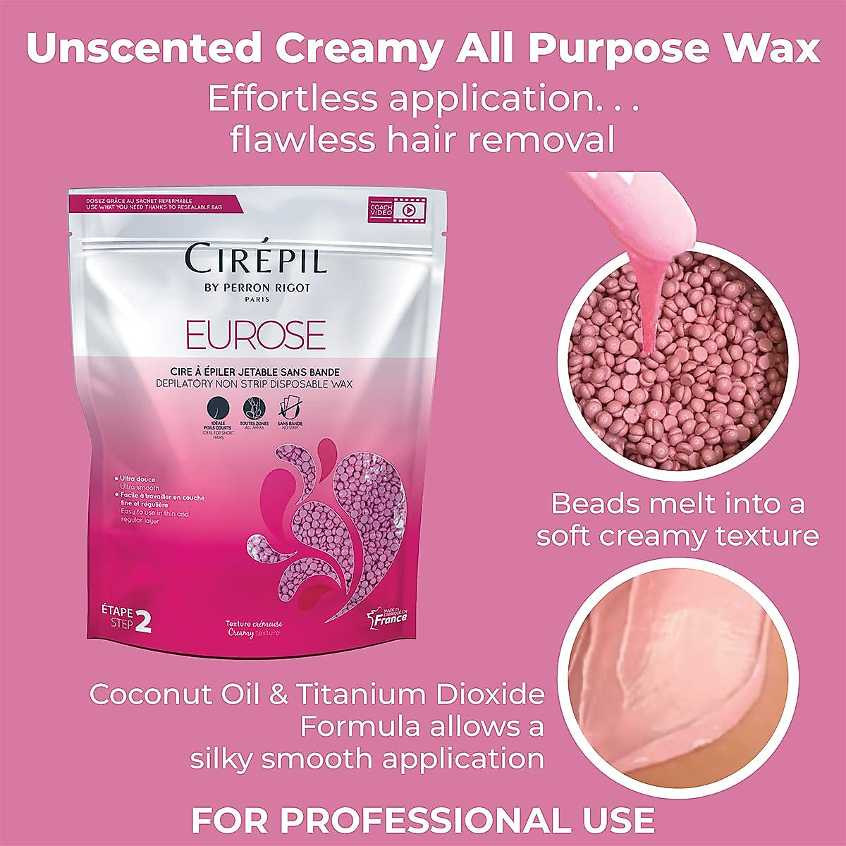 Cirepil - Eurose - 800g / 28.22 oz Wax Beads Bag - All-Purpose & Unscented - Ultra Smooth & Creamy Texture - Perfect for Short Hairs