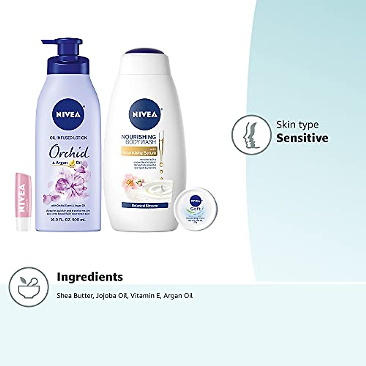 NIVEA In Bloom Variety Pack – 4 Piece with Body Lotion, Body Wash, Lip Balm, and Multipurpose Cream