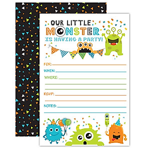 Your Main Event Prints Monster Birthday Invitations - Little Monster Birthday Party Invites - 20 Fill-In Monster Party Invitations With White Envelopes