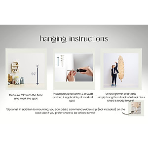 LittleRobbieCo. Wooden Growth Chart for Kids | Feather Design Height Chart for Kids | Natural Pine Laser Engraved Kids Growth Chart for Wall w/Mount | Foldable Kids Height Wall Chart