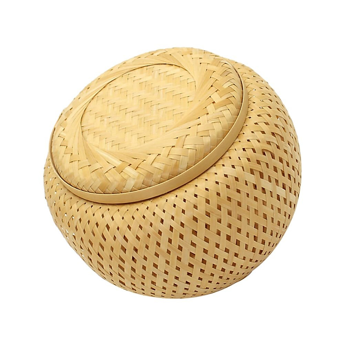 OKUMEYR Bamboo Tea Basket with Lid Round Rattan Storage Jar Wicker Storage Baskets Woven Storage Canister Sticky Rice Steamer Baskets Snacks Fruit Basket Bamboo Weaving Steamer
