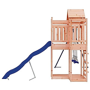 Loibinfen Outdoor Playset Solid Wood Douglas, Garden Play Set with 1 Play Tower, 1 Wave Slide, 1 Double Swing Set, Modern Outdoor Backyard Children's Climbing Wood Playground Playset,-4553