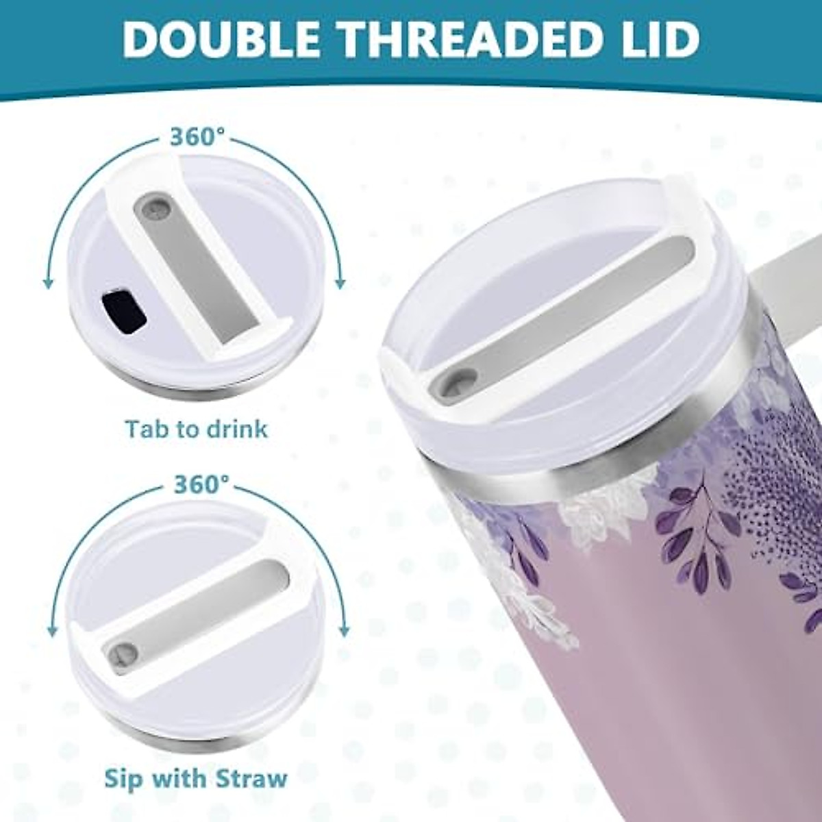PaChyLuu 40 oz Insulated Tumbler with Handle and Straw Lid, Lilac Flowers Leak-Proof Stainless Steel Travel Coffee Mug for Car Cup Holder