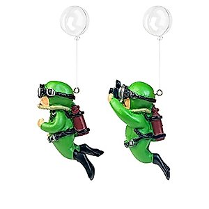 Cosyall Floating Aquarium Decoration 2PCS Fish Tank Accessories Cute Floating Device Fish Tank Ornament Green Fat Man Diver Small Cartoon Figurine Suitable for All Kinds of Fish Tank