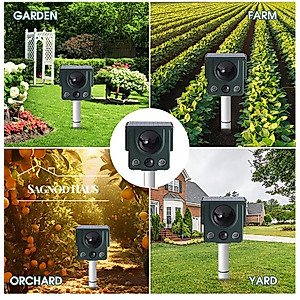 Animal Repellent Outdoor,Ultrasonic Pest Repeller with Motion, Light Sensor and Sound for Cat/Birds/Deer/Skunk/Rat/Squirrel. Deterrent Devices for Yard, Garden, Farm or Patio