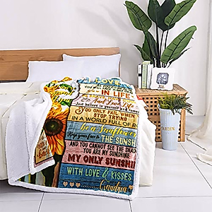 Sunflower Throw Blankets, to My Granddaughter Blanket from Grandma, Birthday Gifts for Granddaughter, Adult Granddaughter Gifts, Throw Blanket 50” x 60”
