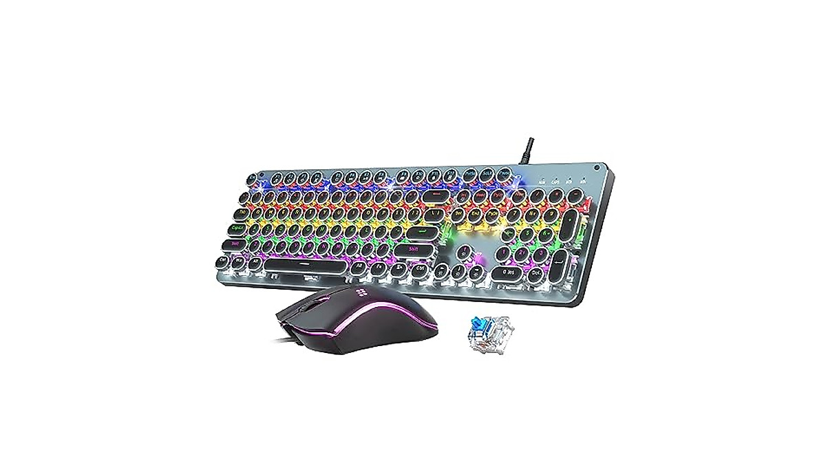 Retro Mechanical Gaming Keyboard & Mouse Combo - RGB
