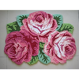 YOUSA Romantic 3 Pink Roses Rug for Living Room Anti-Slip Door Mat 31.5''x23.6''