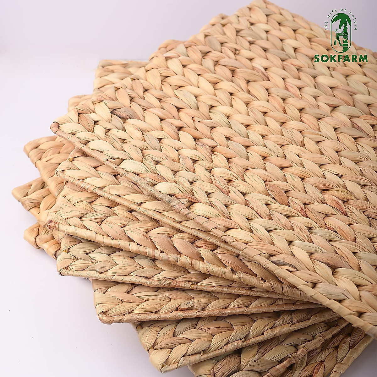 SOKFARM Boho Placemats Set of 8, Rectangle Placemats for Dining Table, Water Hyacinth Wicker Placemats, Straw Placemats Rectangle Woven Placemats Set of 8, Placemats for Dining Table Set of 8, 17x12