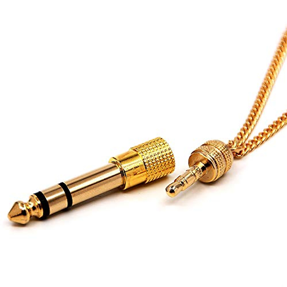 PICKRING Audio Jack Necklace with a Functioning Gold Plated Headphone Adapter for Guitarists/Detachable Gold Tone Real Headphone Adapter Necklace Music Lover Gifts/Silver Gold (Gold)