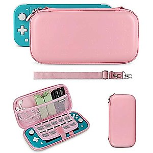 Switch lite classic Case - Protective Case Compatible with Switch lite- Fits Extra Controllers and 9 NDS Cards slot- Includes Accessories Pouch and Shoulder strap Cute Switch lite Case（Sakura pink）