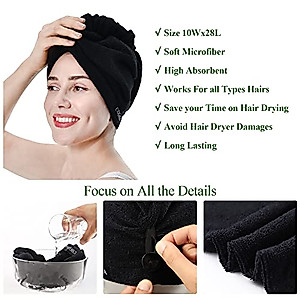 COGANA 2Pack Microfiber Hair Towels, Hair Towel Wrap for Women, Hair Drying Towel with Button, Hair Wrap Towel for Curly Hair, Hair Turban for Wet Hair(10Wx28L, Black)