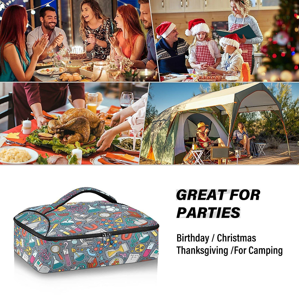 Science Scientific Objects Reusable Insulated Pizza Bag, Waterproof Food Delivery Bag, with Handle Lid Leakproof Pizza Holder Tote for Hot or Cold Food