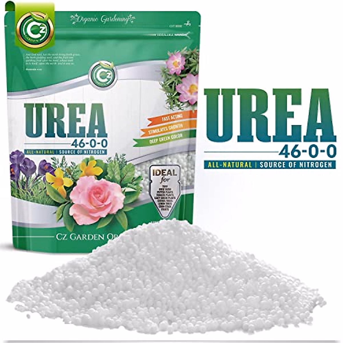 Urea Fertilizer 46-0-0 Made in USA Plant Food for Indoor/Outdoor Flowers & Organic Gardens - Promotes Lush Growth - Lettuce, Green Lawns, Fruit, Vegetables, Citrus Trees, Tie Dye Granules Prills 5LB