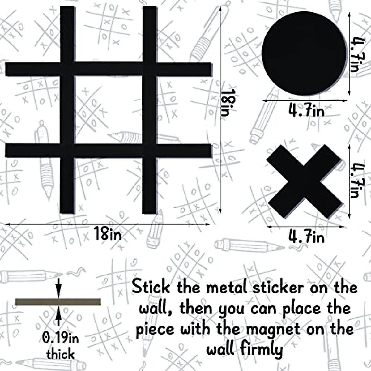 Wood Magnetic Tic Tac Toe Wall-Mount Game Fun Tic Tac Toe for Kids and Adults, Wood Board Travel Game Bedroom Playroom Wall Decals Modern Wall Art