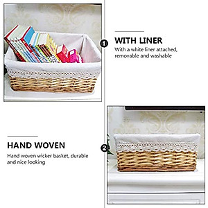 DOITOOL Wicker Storage Basket With Liner, Handmade Woven Basket Storage Bins Rectangular Decorative Baskets Organizing Baskets Nesting Baskets for Sundries Neatening