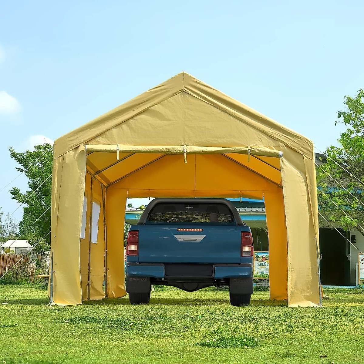 ADVANCE OUTDOOR 10x20 ft Heavy Duty Adjustable Carport with 6 Roll-up Ventilated Windows & Removable Sidewalls Car Canopy Garage Boat Shelter Party Tent, Peak Height from 9.5ft to 11ft, Beige Yellow