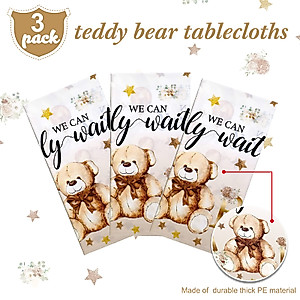 Capoda 3 Pcs Bear Baby Shower Tablecloths Bear Gender Reveal Table Covers Rectangle Plastic Bear Table Cloths for Bear Baby Shower Gender Reveal Party Decorations, 54 x 108 Inch, Brown