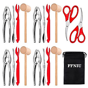 18 Pcs Seafood Tools Set including 8 Forks 4 Lobster Crackers Nut Cracker and 4 Lobster Crab Mallets 2 Seafood Scissors