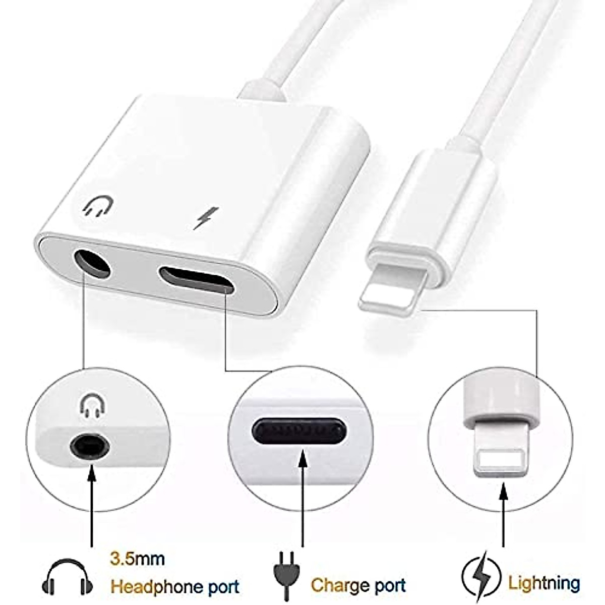[Apple MFi Certified] 2 Pack Lightning to 3.5mm Headphone Jack Adapter 2 in 1 iPhone Headphones Adapter Charger and Aux Audio Splitter for iPhone 14/13/12/11/XS/XR/X/8/7 Charging+Music Control