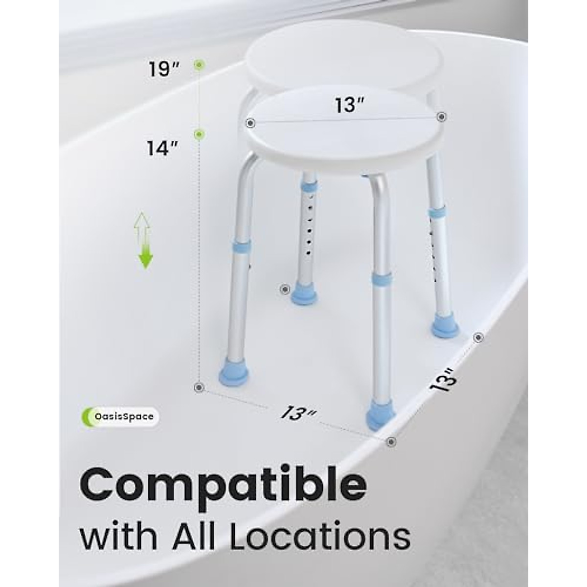 OasisSpace Shower Chair for Inside Shower, Adjustable Shower Stool,Bathtub Seat Bench with Anti-Slip Rubber Tips for Safety and Stability, Handicap Bathroom Stool for Seniors, Disabled, Handicap
