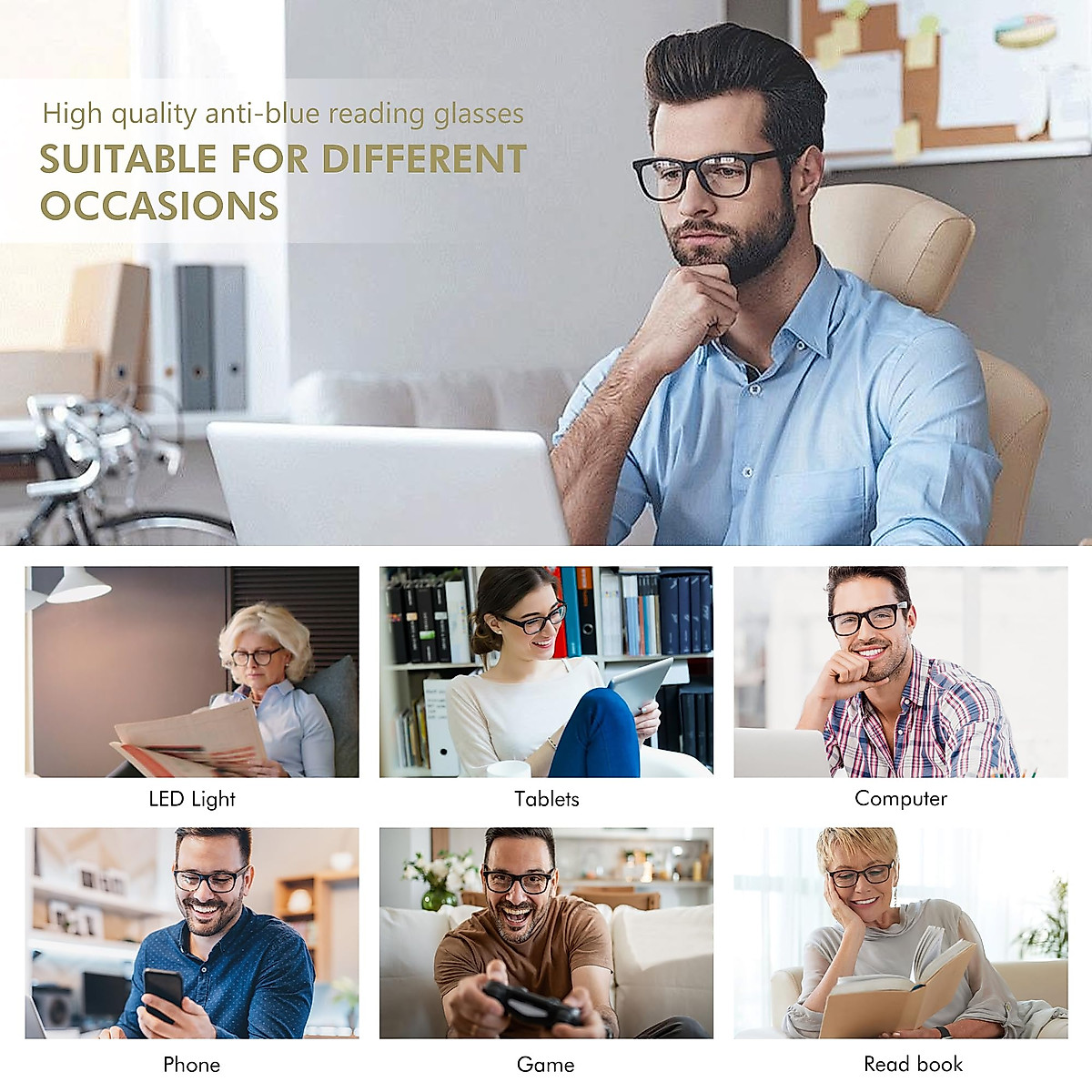 KSSESSE Reading Glasses for Women Men Square Oval Readers with Spring Hinge Thick Frame Style (Mixed Colors-C1, 0.00, x)