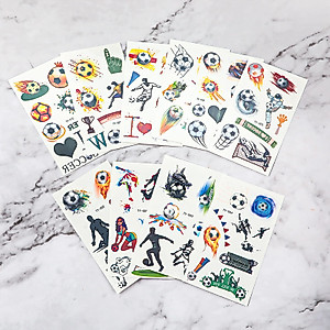 KINBOM 69pcs/10 Sheets Soccer Temporary Tattoos for Kids and Adults, Motivational Tattoo Stickers for Soccer Game Football Tattoos Temporary for Soccer Themed Party Birthday Party Favors