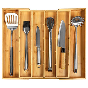 vioview Bamboo Kitchen Drawer Organizer, Adjustable Silverware Organizer with Removable Dividers, Utensil Organizer for Kitchen Drawers/Silverware Tray for Drawer in Kitchen, Bedroom, Living Room