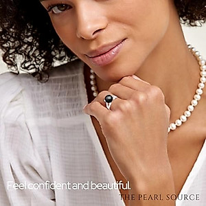 The Pearl Source 11-12mm Genuine Black Tahitian South Sea Cultured Pearl & Cubic Zirconia Braided Ring for Women