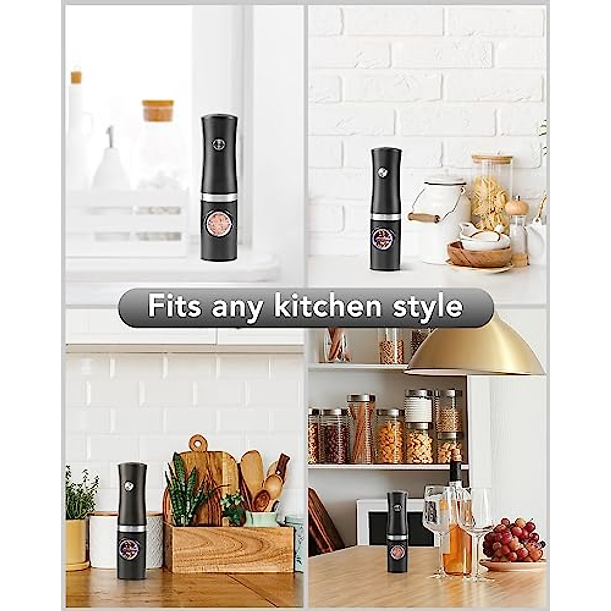 FORLIM Rechargeable Salt and Pepper Grinder Set with USB Base, Automatic Electric Pepper Mill, Adjustable Coarseness, with White LED Light, High Speed Grinding, One Hand Operation, 2 Mills