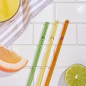 Sweeter Glass Drinking Straw Set | 3-Piece Sleek and Colorful Reusable Straws | 8MM x 10MM | Hot or Cold Drink | Eco-Friendly | Dishwasher Safe (Gold/Light Green/Orange)