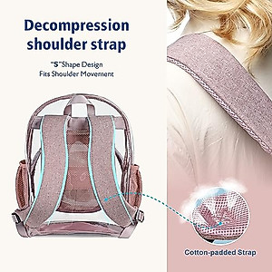 F-color Clear Backpack Heavy Duty - Large Clear Backpacks for School PVC Transparent Bookbag for Students Work Stadium Travel,Pink