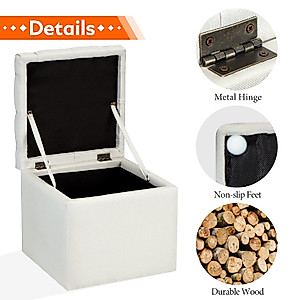 JOMEED 17 Inches Storage Ottoman Cube Set of 2, Linen Fabric Ottoman with Storage for Bedroom, Living Room, Dorm, Button Tufted, No Assembly Required(Beige-2)