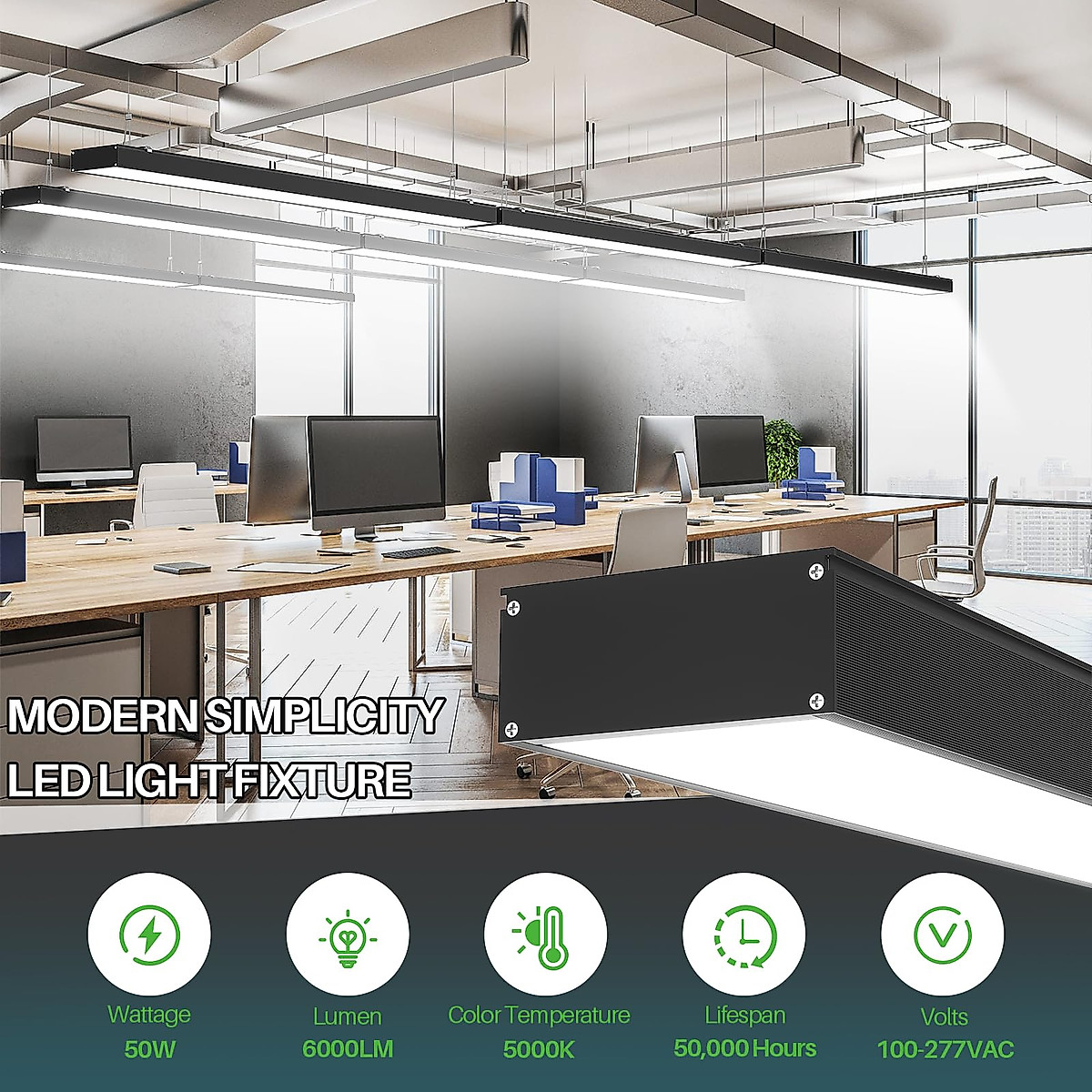 TychoLite 4FT Led Wraparound Shop Lights, 50W 6000LM 5000K, Compact Black 4 Foot LED Flush Mount Light Fixture for Office Kitchen Garage Shop, Hanging/Surface Mount, Plug and Play, 6 Pack