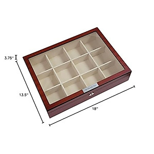 TIMELYBUYS Personalized Display Case for 12 Ties, Belts, and Accessories Cherry Wood Storage Box