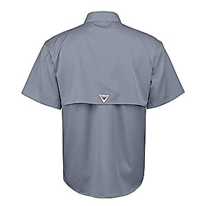 Alimens & Gentle Men's Short Sleeve UPF 40 Sun Protection Wicking Fabric Outdoor Fishing Shirt, Grey, Large