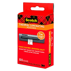 Scotch Thermal Laminating Pouches, 5 Mil Thick for Extra Protection, 2.32 x 3.70-Inches, Business Card Size, 100-Pack (TP5851-100)