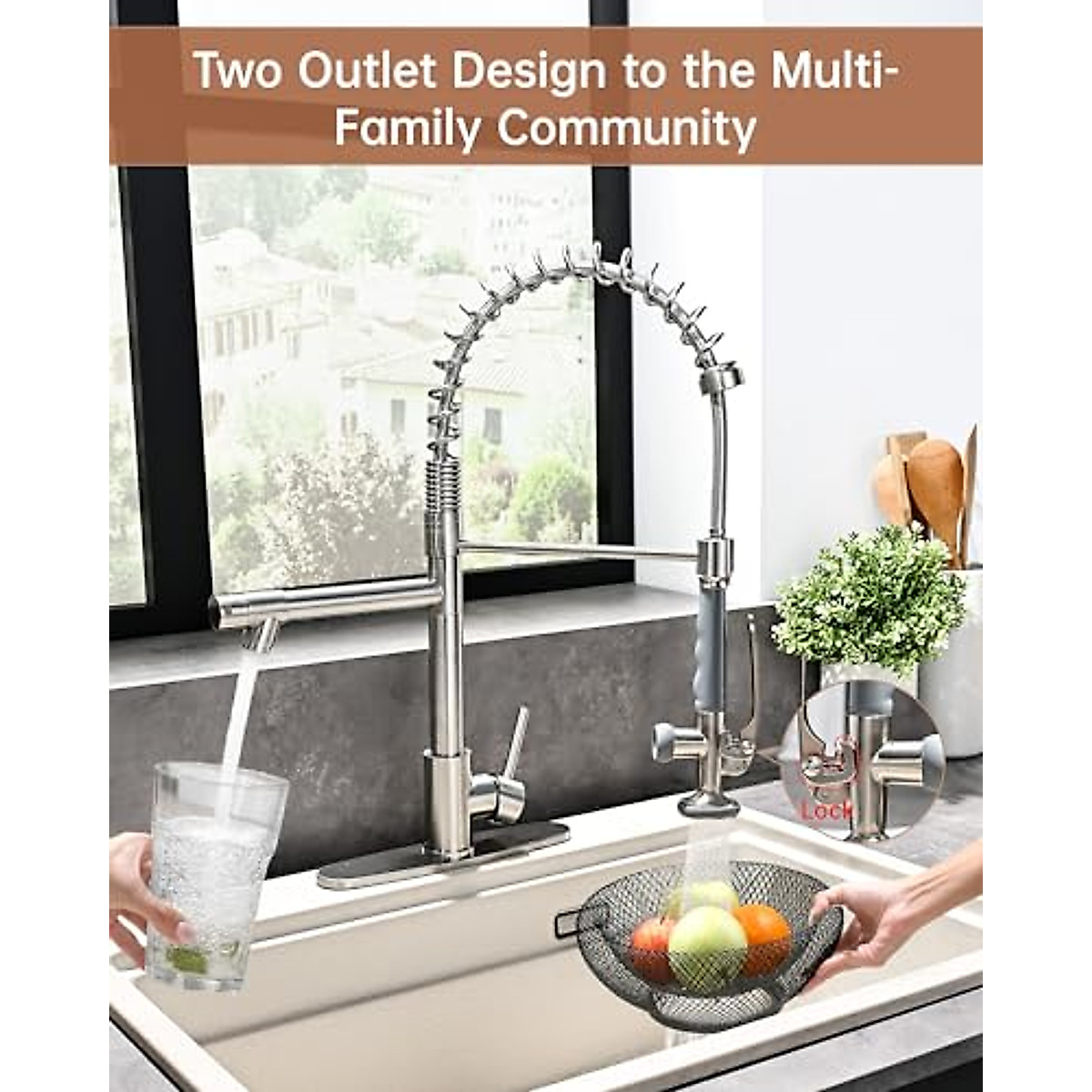 Fapully Kitchen Faucet with Pull Down Sprayer,Commercial Kitchen Sink Faucet with Deck Plate,Brushed Nickel